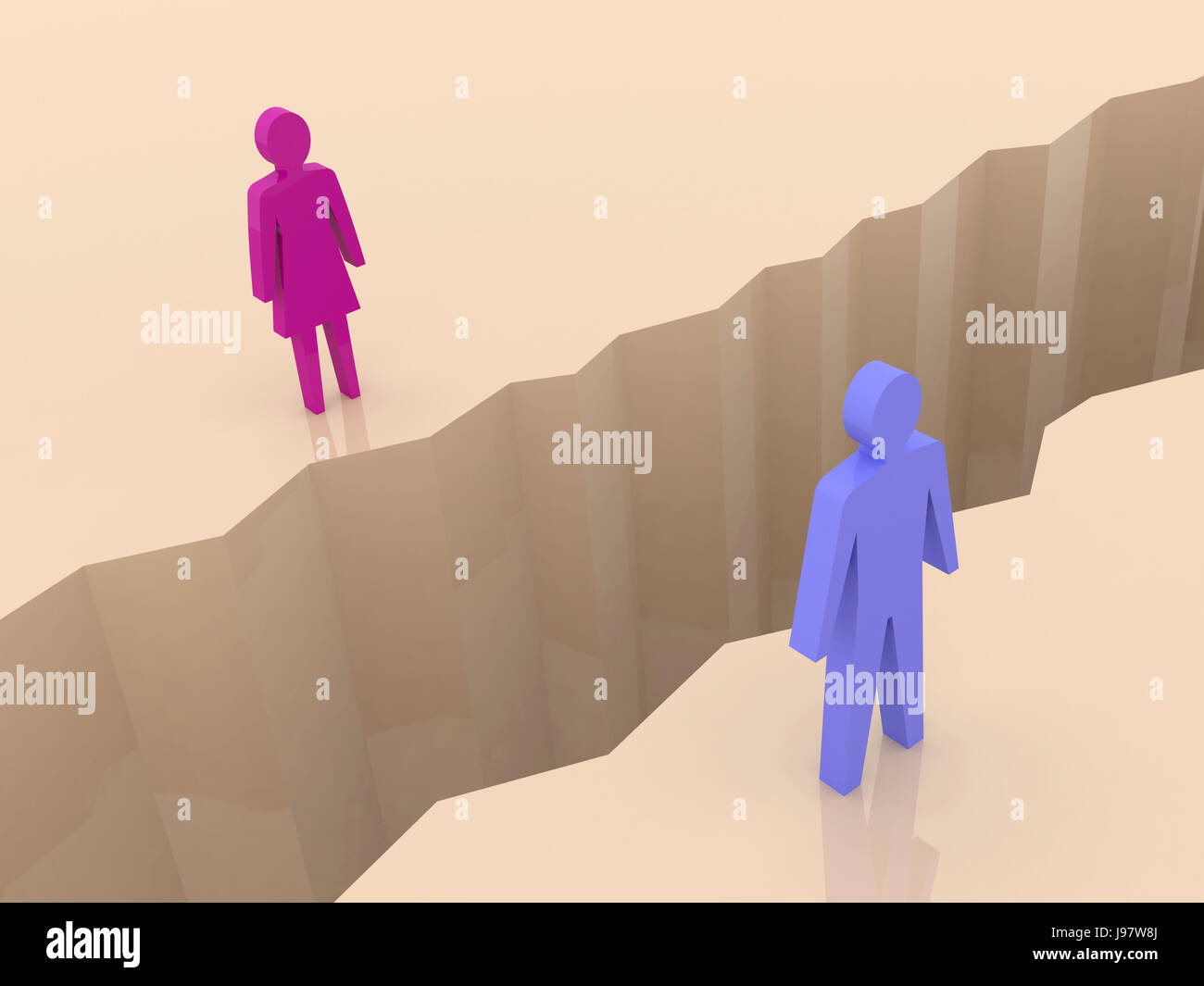 Man and woman split on sides, separation crack. Concept 3D illustration ...