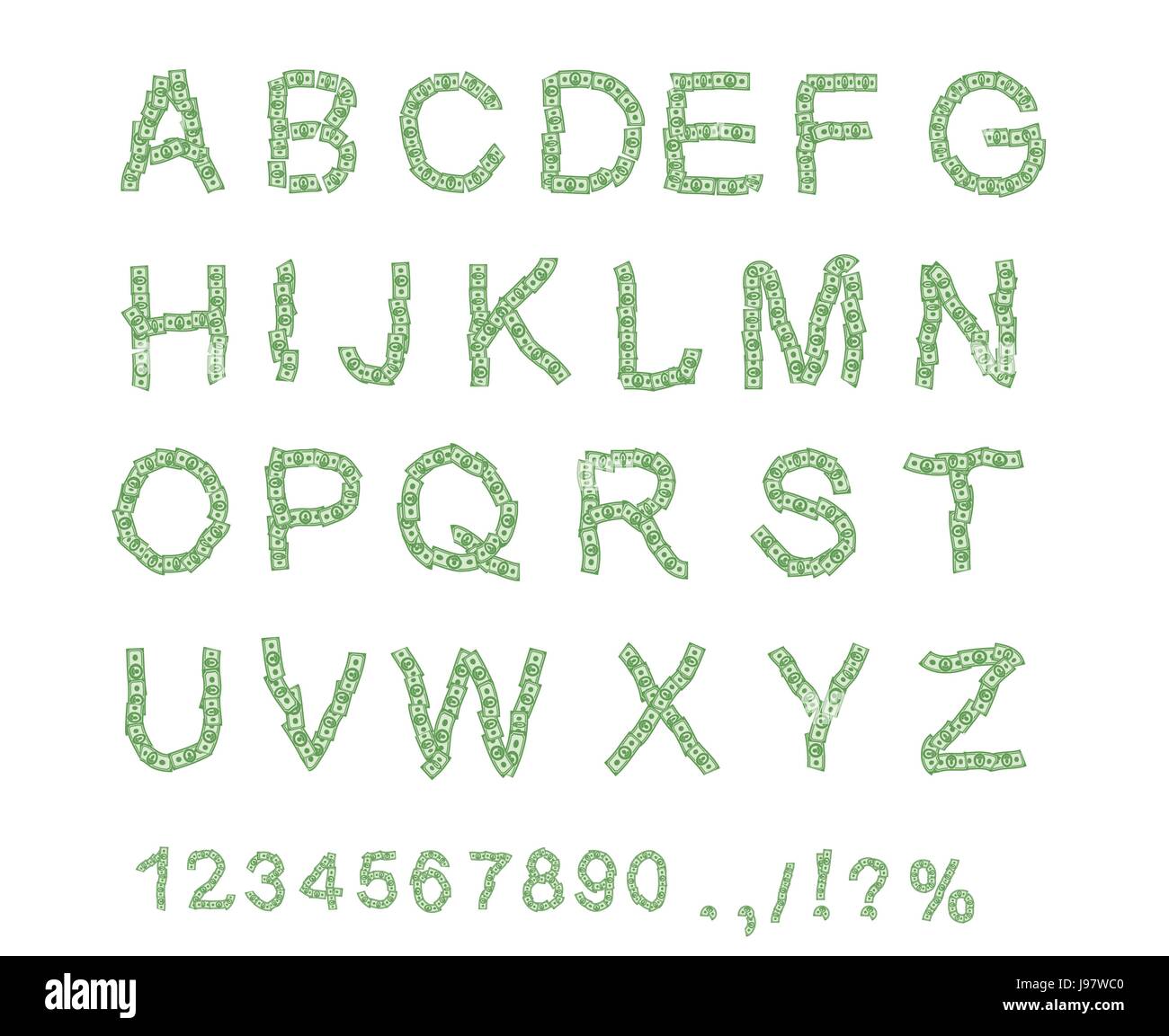 Money font. Letter from dollar. Alphabet of money. The font of dollars ...