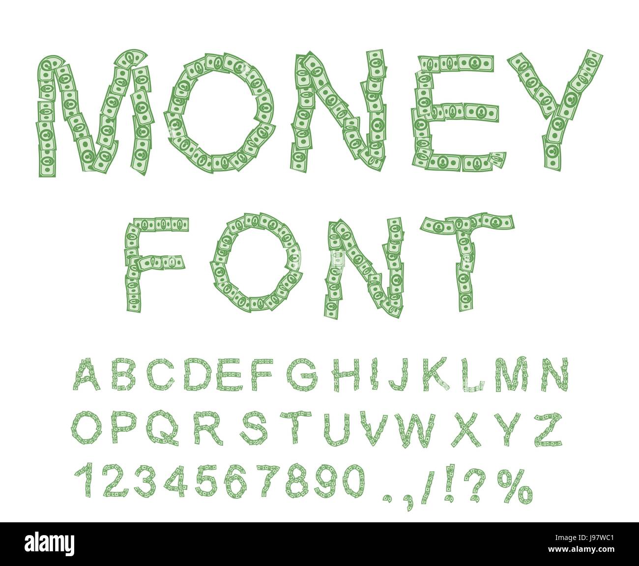 Money font. Letter from dollar. Alphabet of money. The font of dollars ...