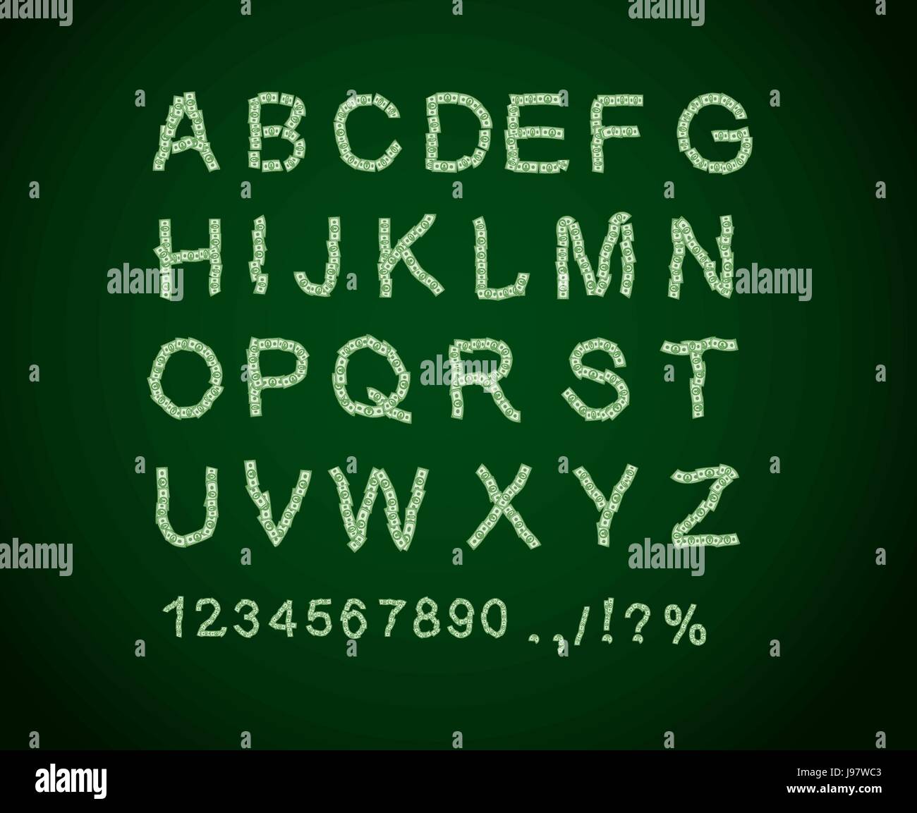 Money font. Letter from dollar. Alphabet of money. The font of dollars ...