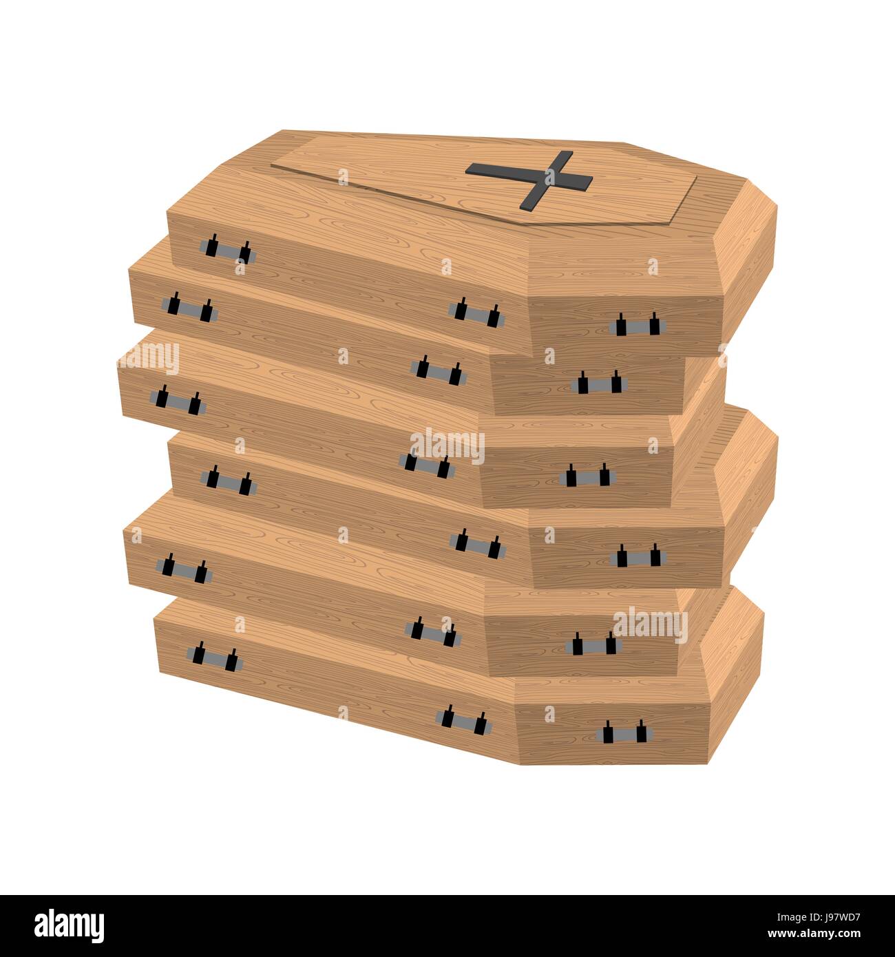pile of coffins. Many coffins for dead. Vector illustration of sorrow ...