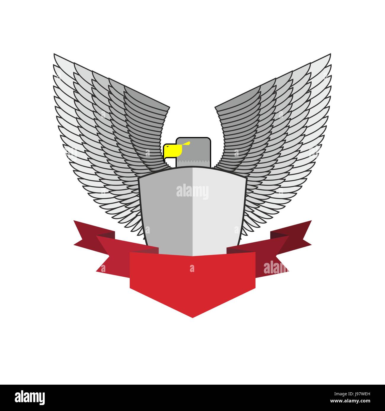White Hawk with shield and red Ribbon. Bird and shield heraldic symbol ...