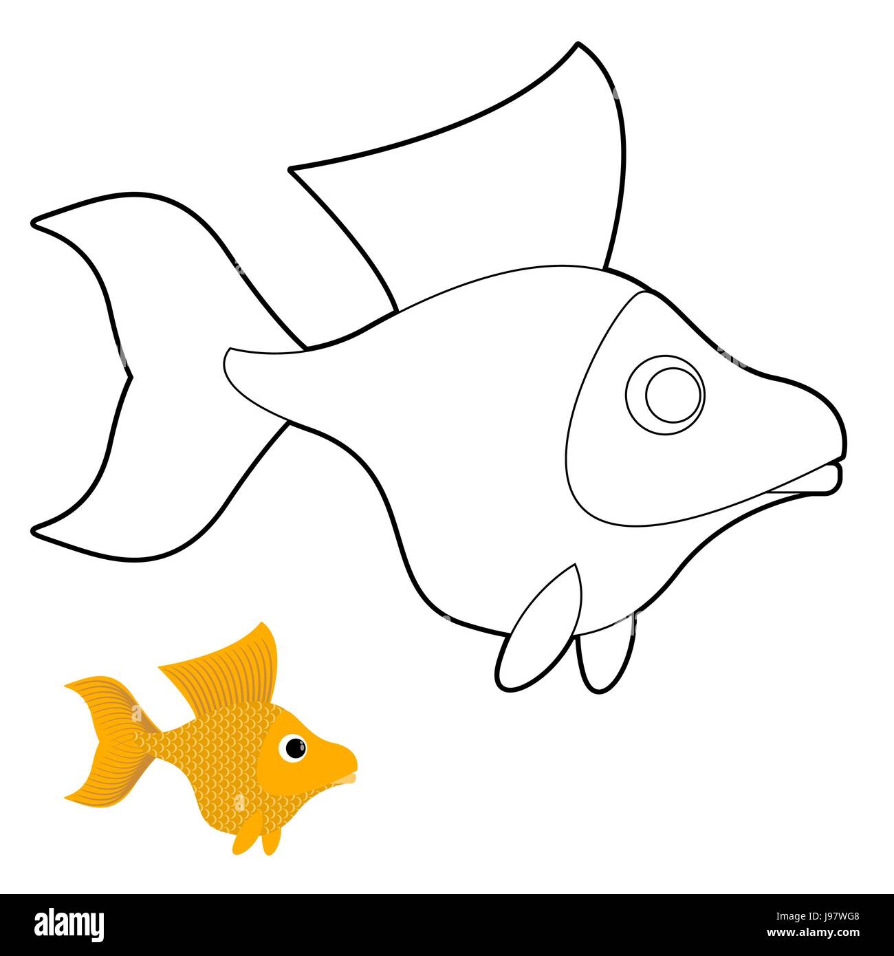 Goldfish coloring book. Fantastic yellow fish. Vector illustration ...