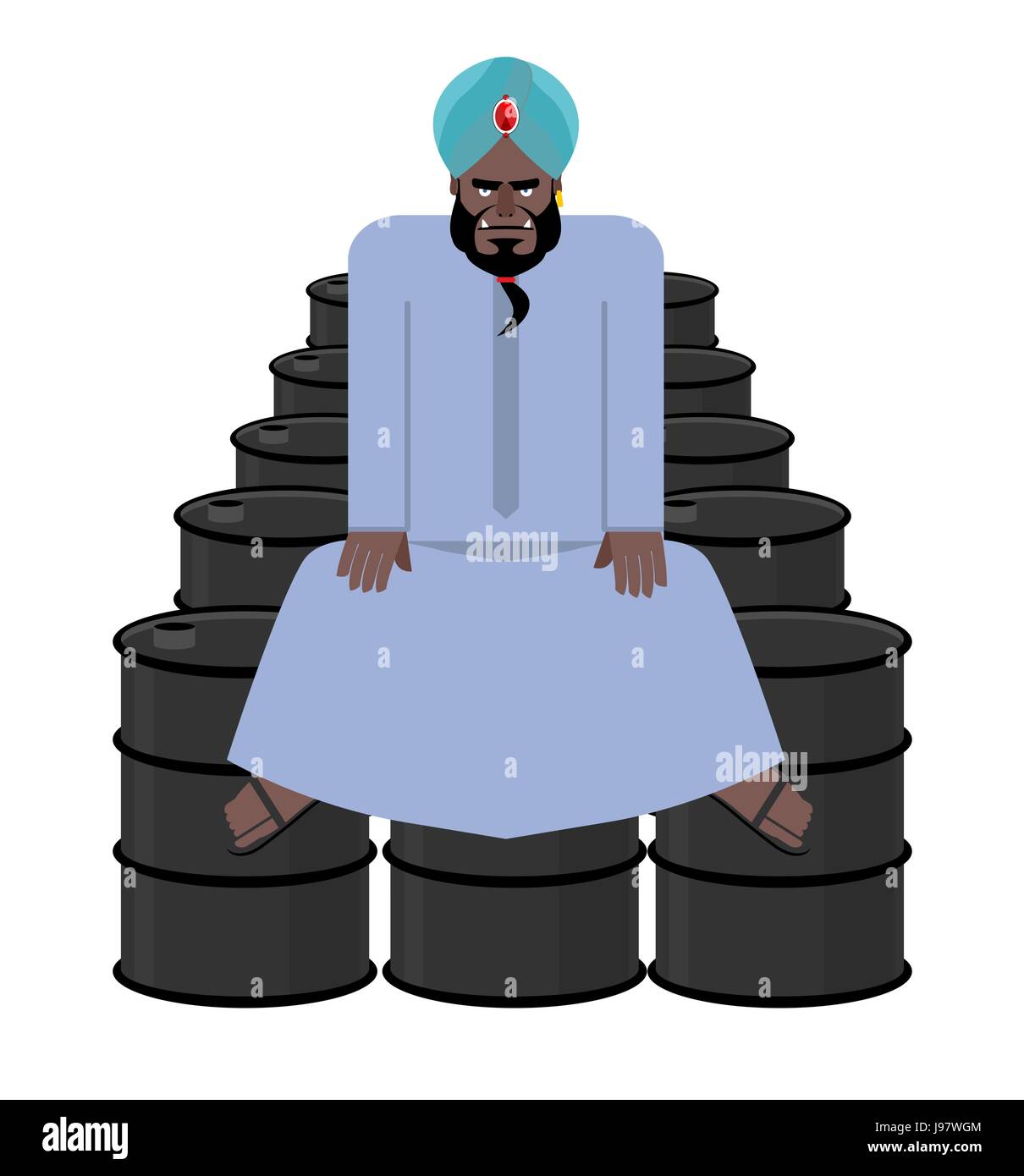 Sheikh sits on barrels of oil. Wealth of Sultan. Arabic man has ...