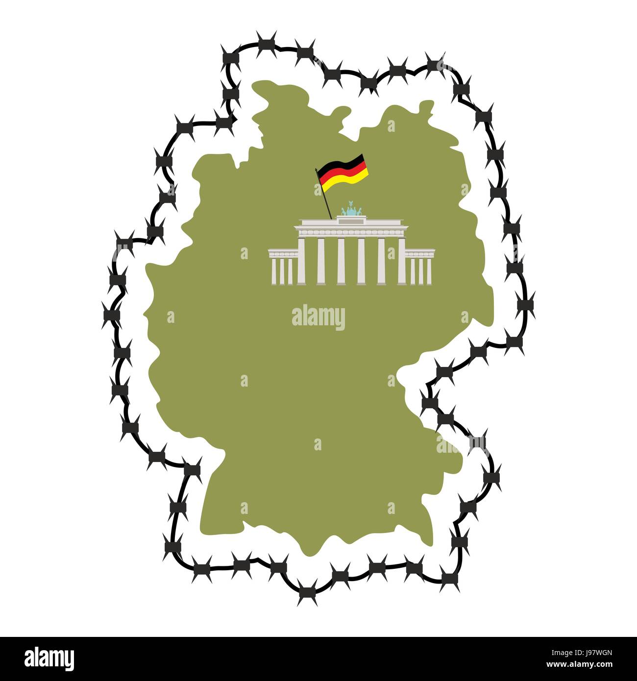 Map Of Germany. Map of States with barbed wire. Country closes border ...