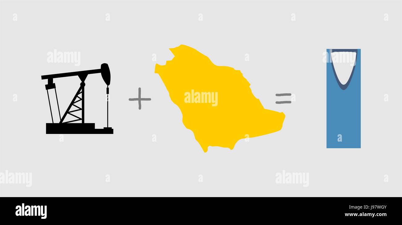 Oil rig and map. Symbols of Saudi Arabia. Vector illustration Stock ...