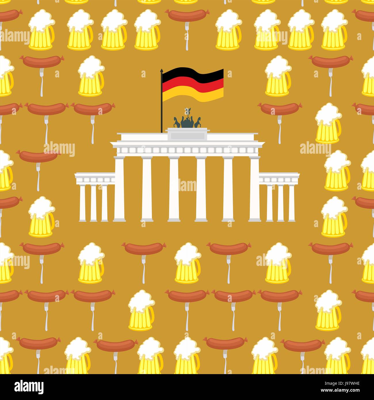 German seamless ornament. Symbols of Germany: beer and sausages. German ...