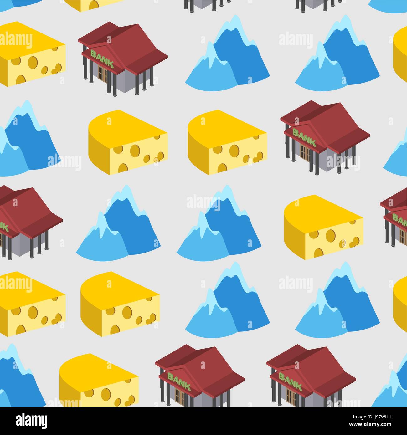 Seamless pattern of Switzerland. Bank and cheese. Vector background ...
