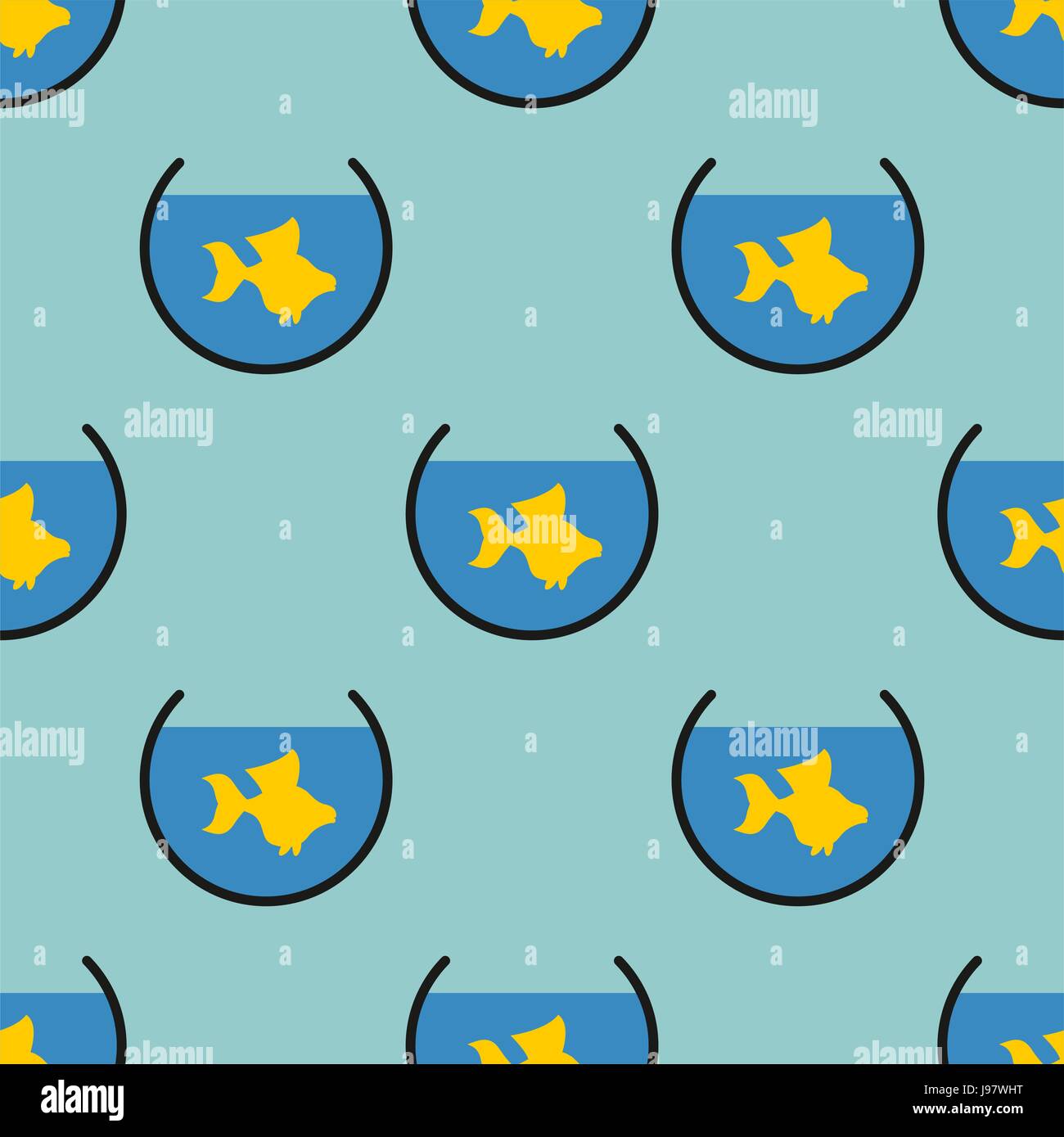 Goldfish in an aquarium seamless pattern. Vector background of domestic ...