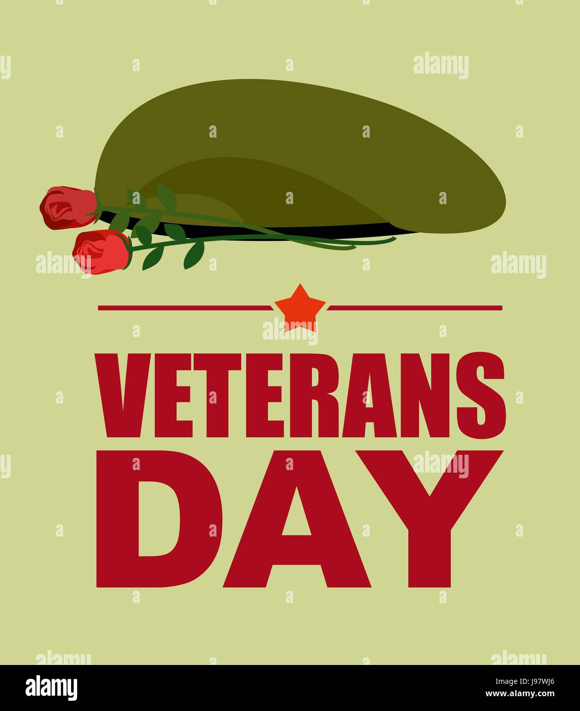 Soldiers green beret and flowers. Veterans Day. Vector illustration of ...