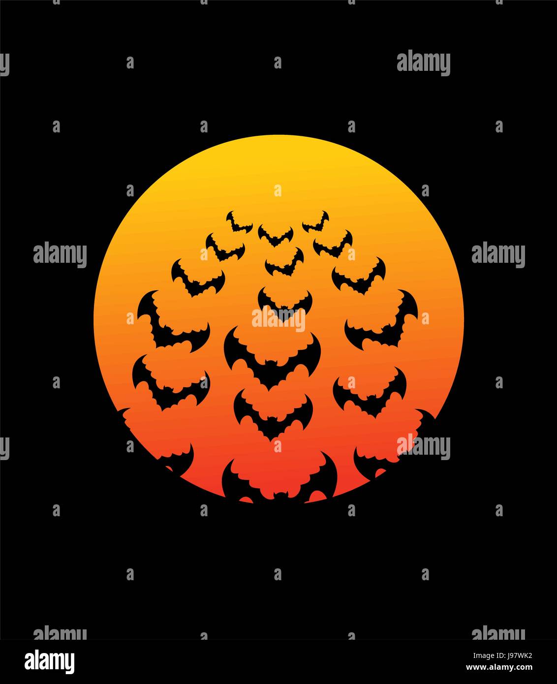Bats and Bloodmoon. Terrible night sky. Illustration for Halloween ...