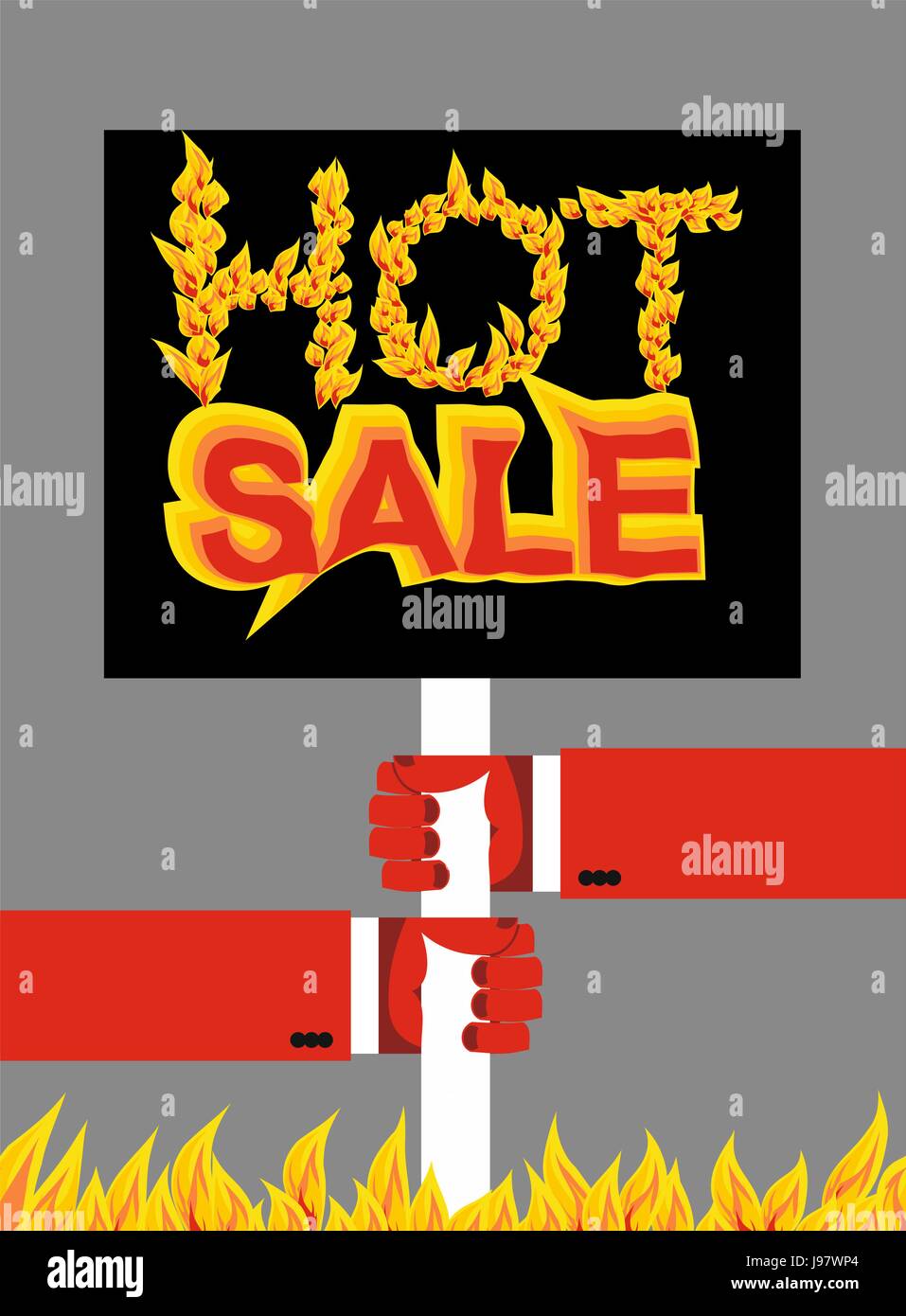 hands holding a sign. Hot sale. Fire text Stock Vector Image & Art - Alamy