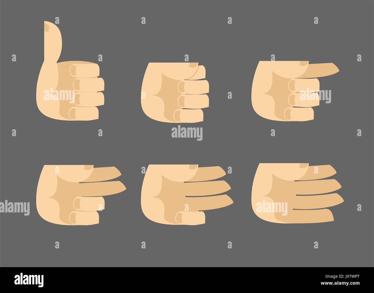 Set of icons hands isolated gestures,pointing hand, fist, Palm, vector ...