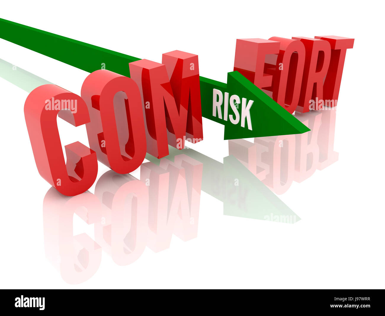 Arrow with word Risk breaks word Comfort. Concept 3D illustration Stock ...