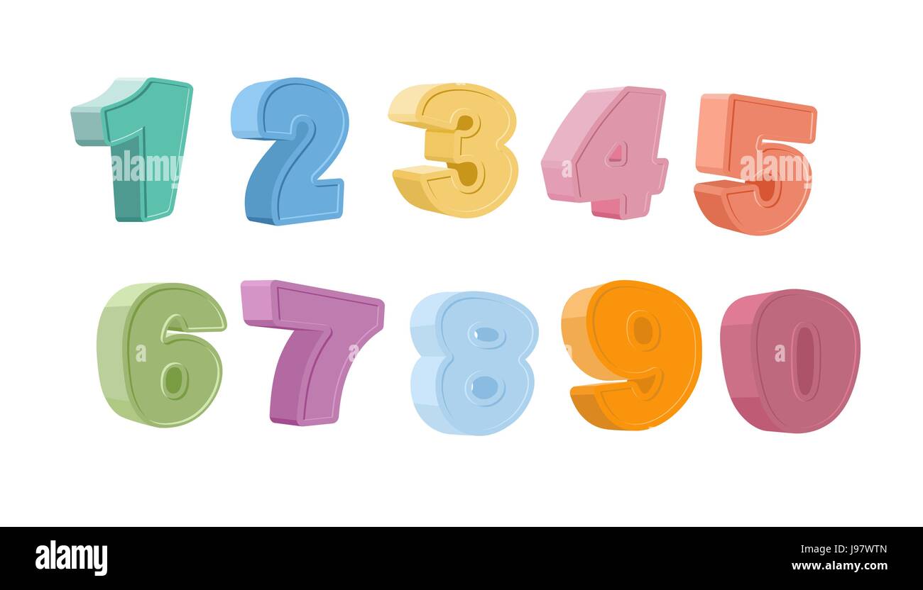 vector Illustration of colorful numbers. Set of color paper numbers ...