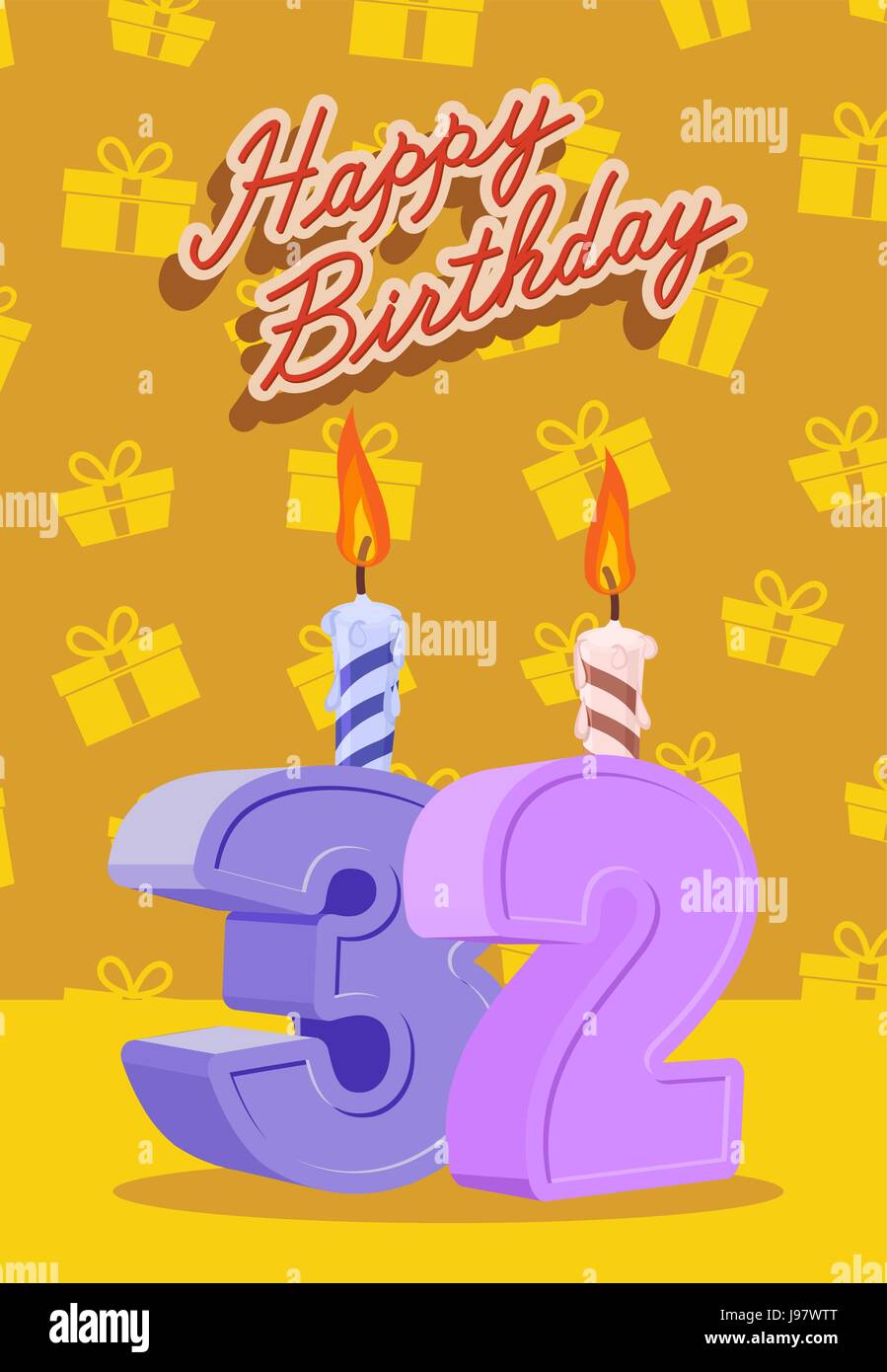 Happy birthday card with 32 th birthday. Vector illustration Stock ...