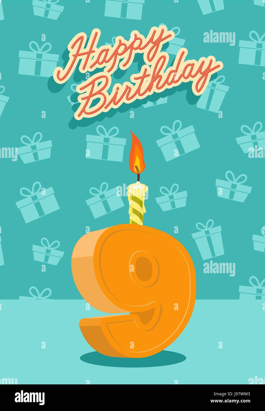 9 year Happy Birthday Card. Vector illustration Stock Vector Image ...