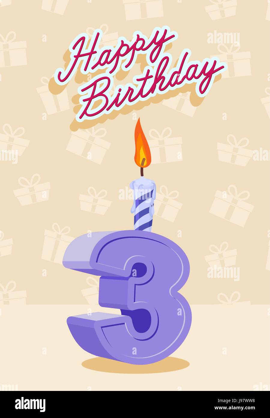 3 year Happy Birthday Card. Vector illustration Stock Vector Image ...
