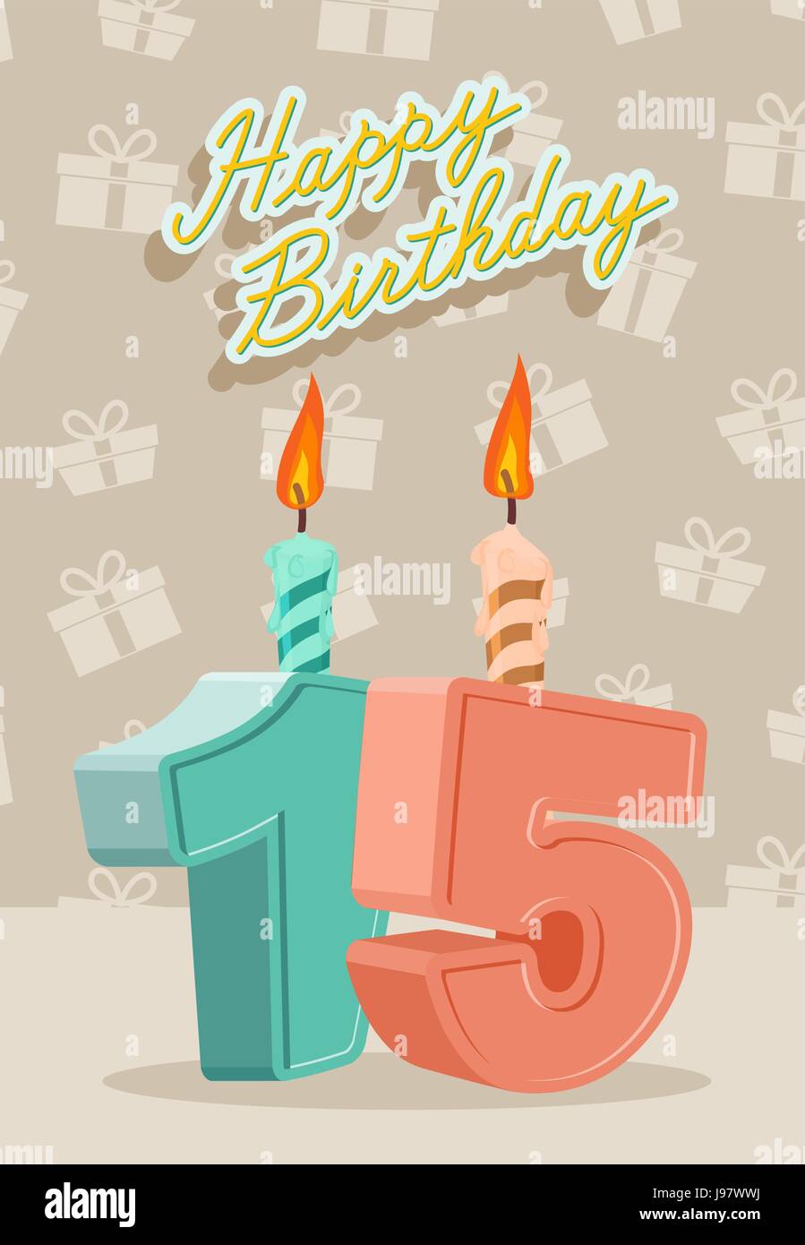 Birthday candle number 15 with flame - eps 10 vector illustration Stock ...
