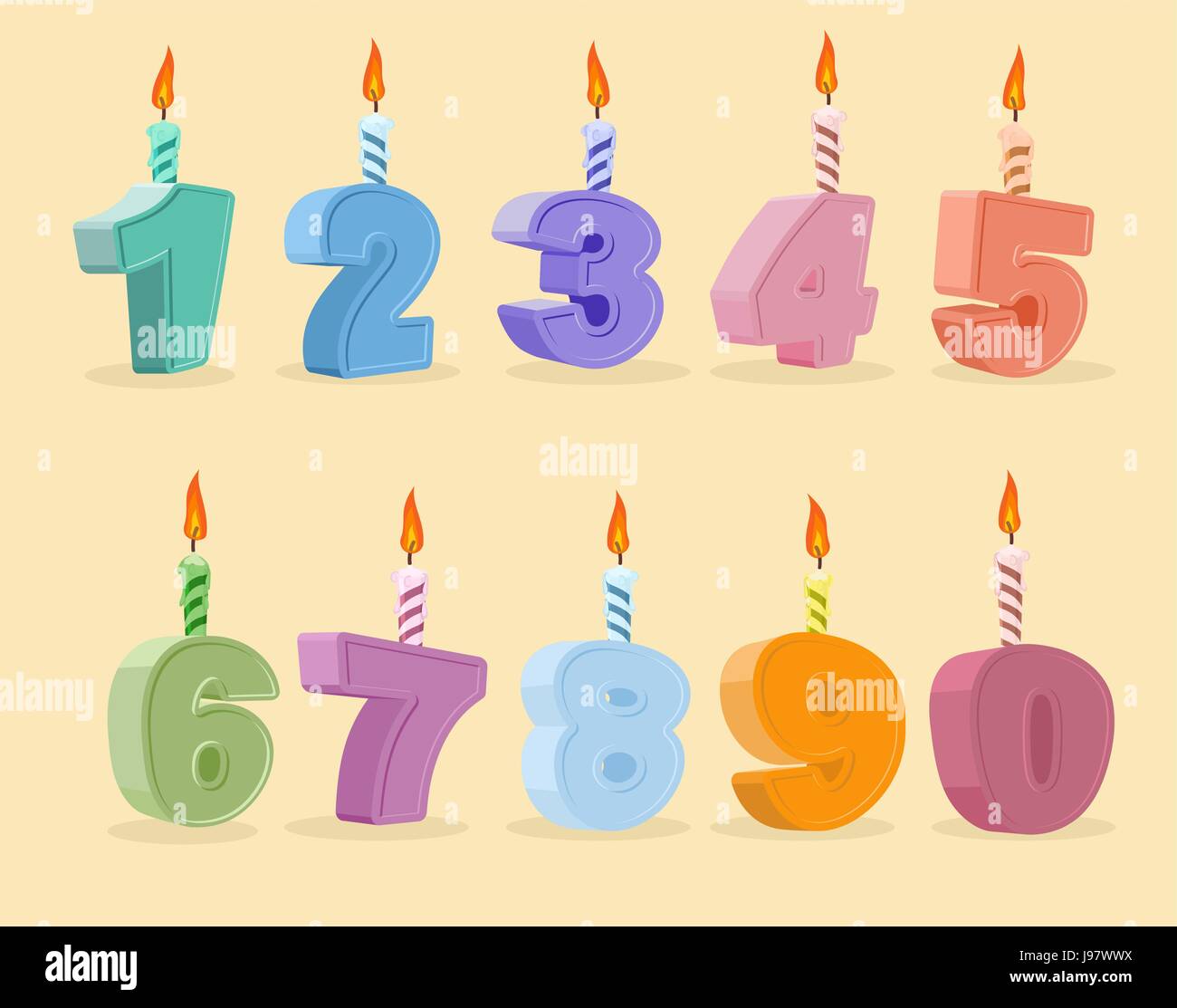 birthday candles set. Vector illustration. cartoon numbers Stock Vector ...
