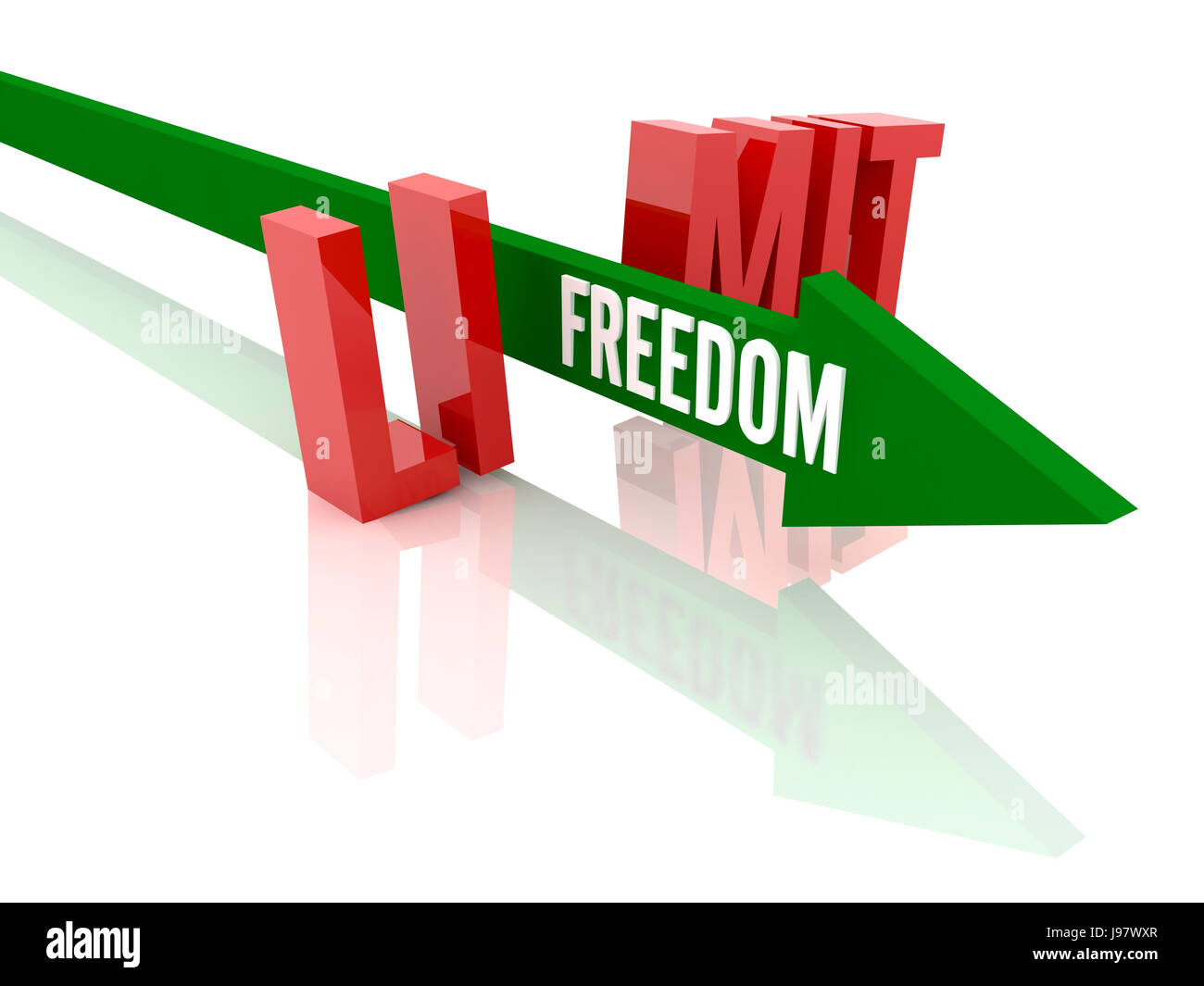 Arrow with word Freedom breaks word Limit. Concept 3D illustration ...