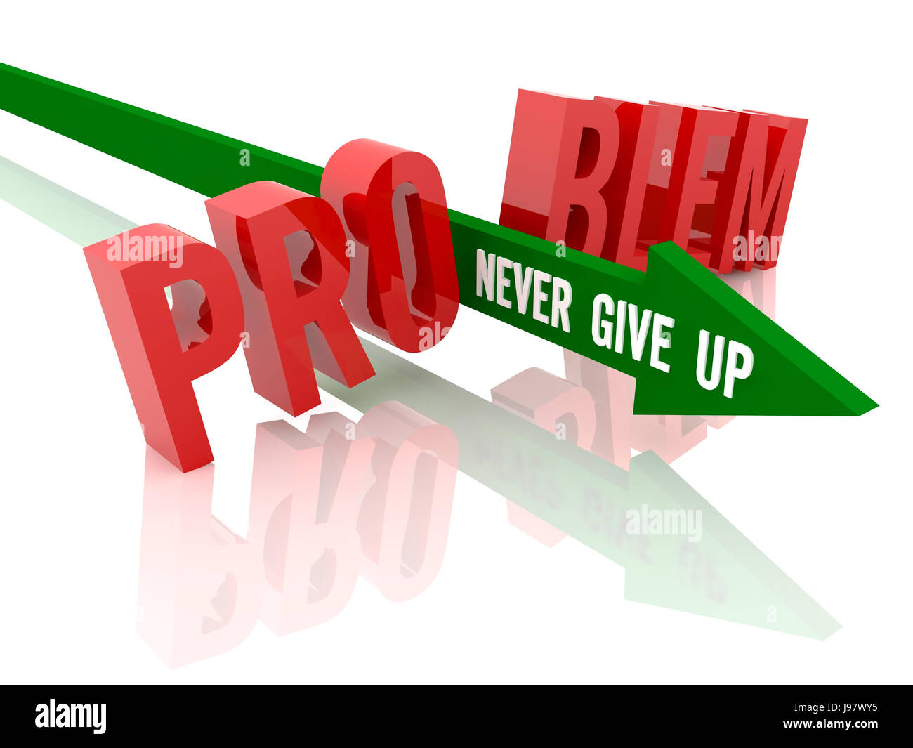 Arrow with phrase Never Give Up breaks word Problem. Concept 3D ...