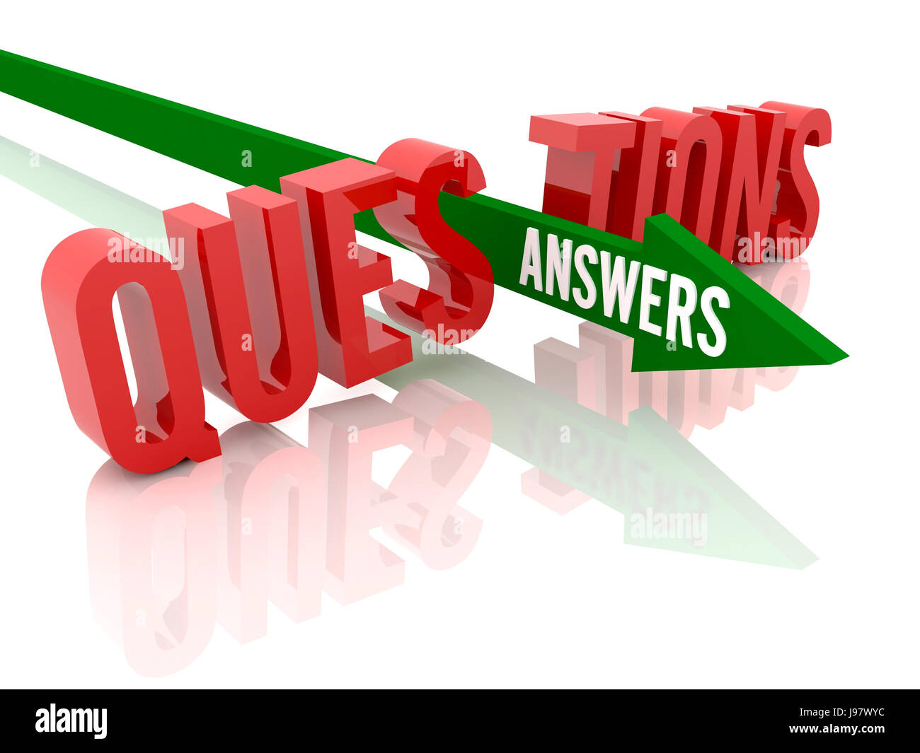 Arrow with word Answers breaks word Questions. Concept 3D illustration ...