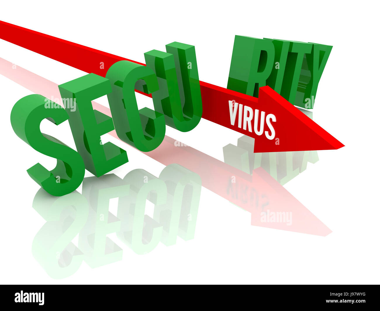 Arrow with word Virus breaks word Security. Concept 3D illustration ...