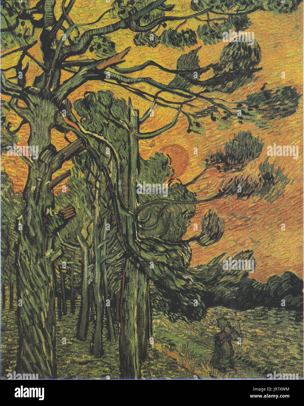 This painting by Vincent van Gogh, titled 'Pines with Setting Sun and ...