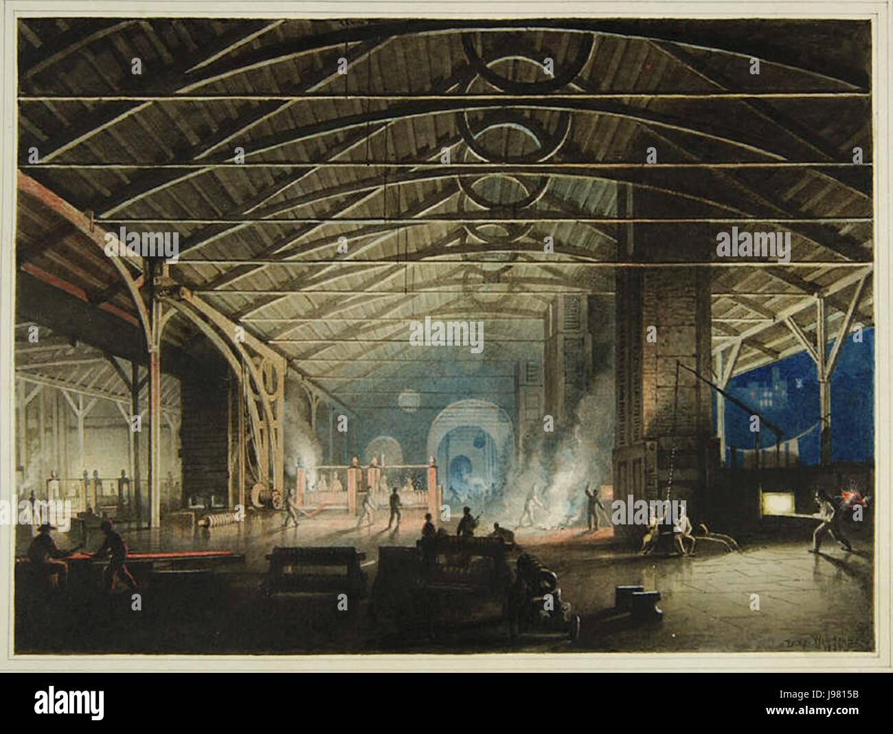 'Cyfarthfa Ironworks Interior at Night', by Penry Williams, (1825 Stock ...