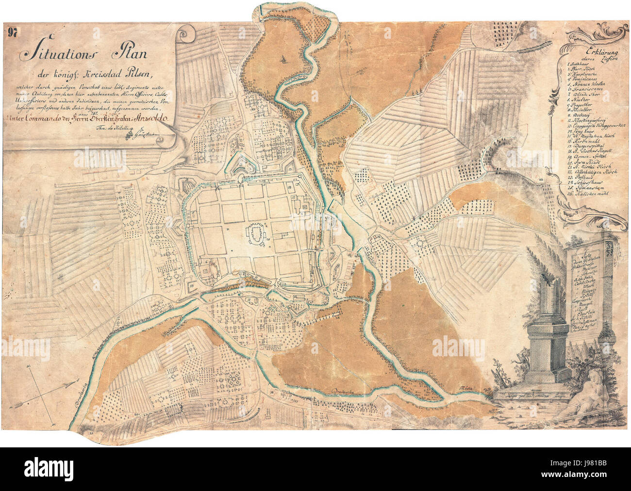 Plzen map 1781 Stock Photo - Alamy