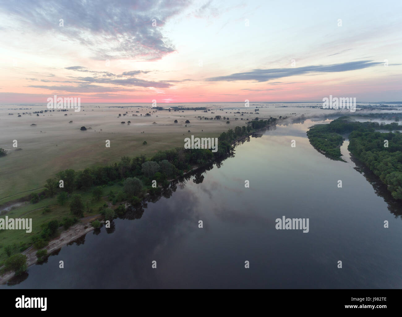 Mystical river sunrise fog aerial hi-res stock photography and images ...