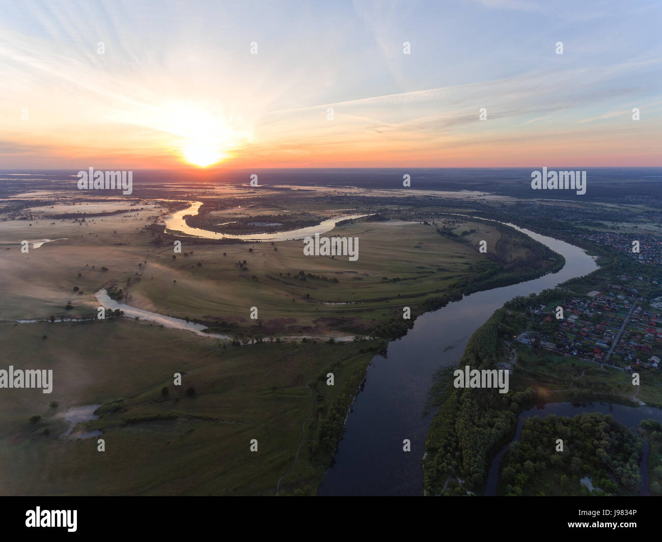 aerial view of river at sunrise Stock Photo - Alamy
