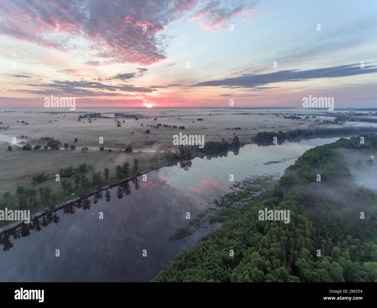 aerial view of river at sunrise Stock Photo - Alamy