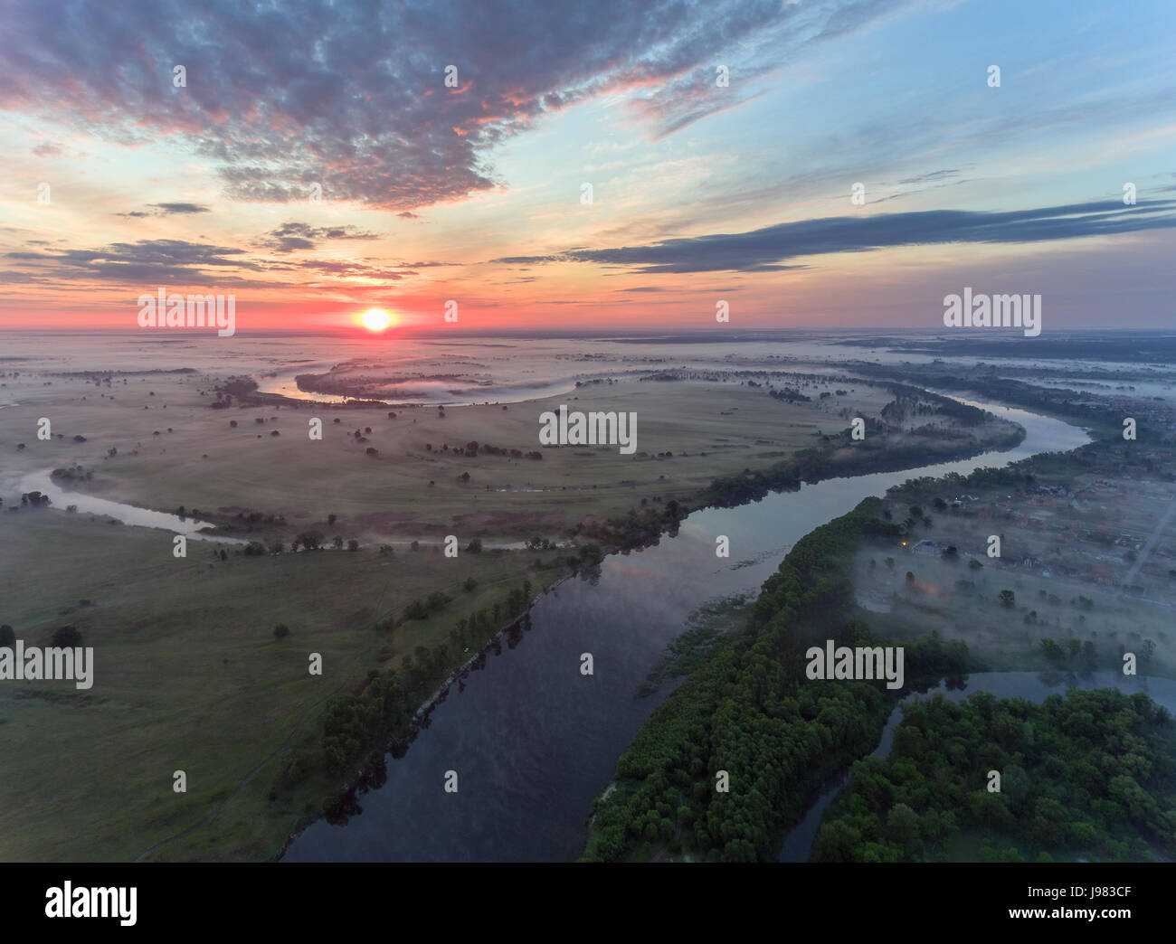 aerial view of river at sunrise Stock Photo - Alamy