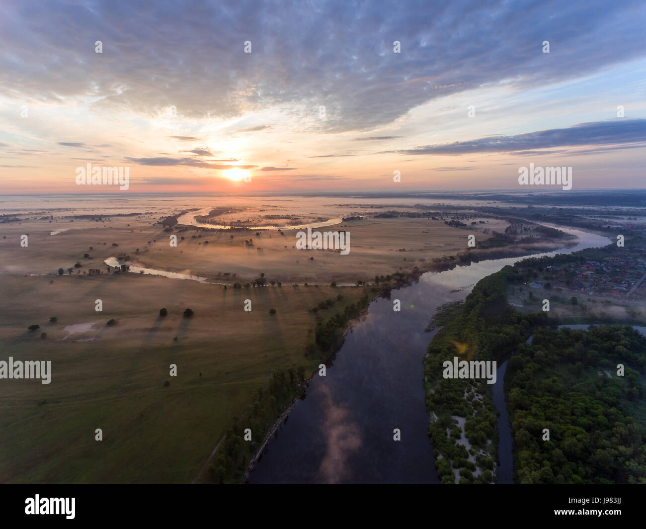 aerial view of river at sunrise Stock Photo - Alamy
