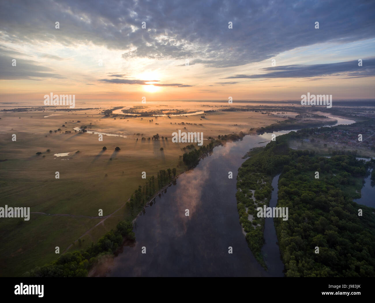 aerial view of river at sunrise Stock Photo - Alamy