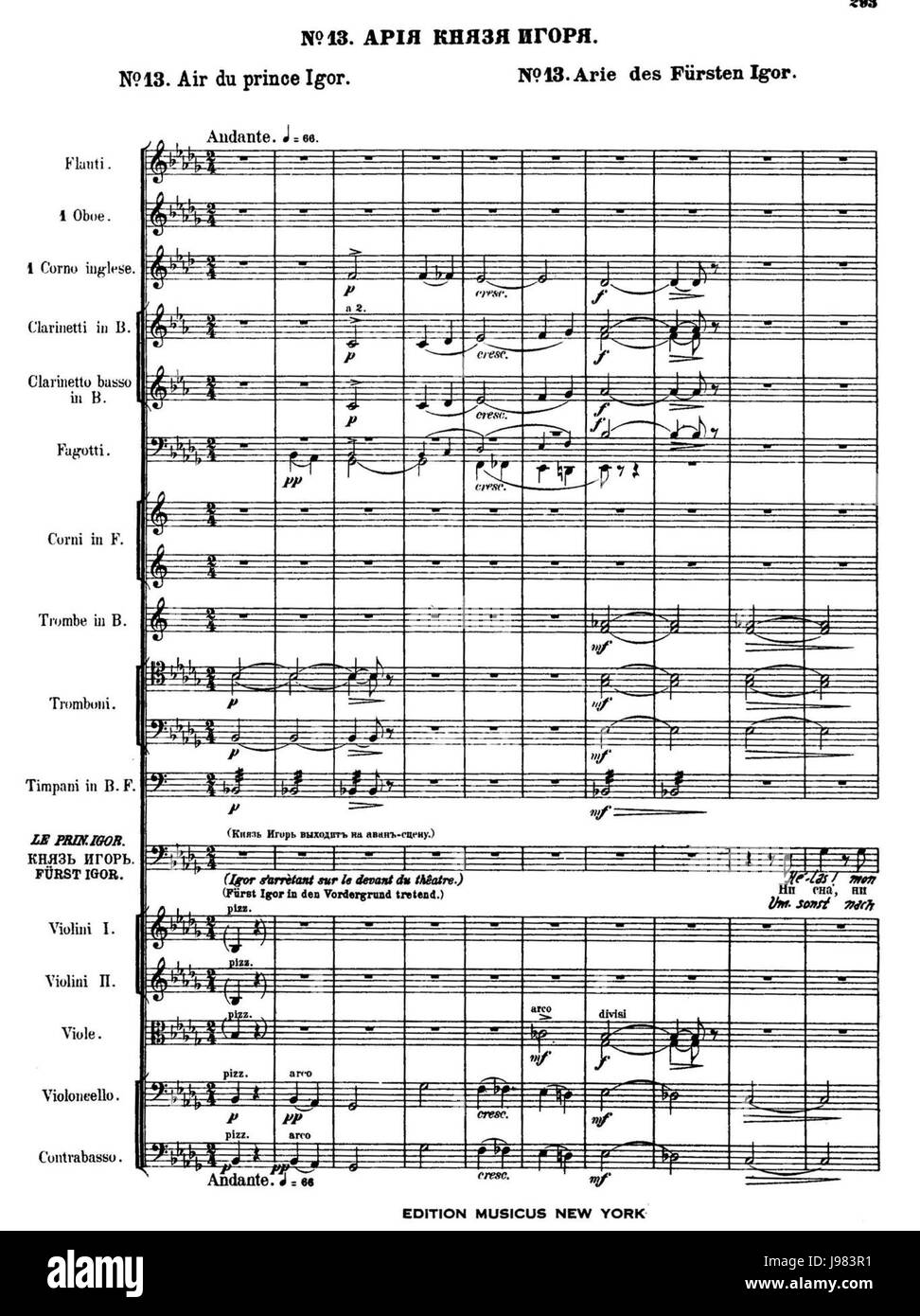 A musical score for the aria from the opera 'Prince Igor', featuring ...