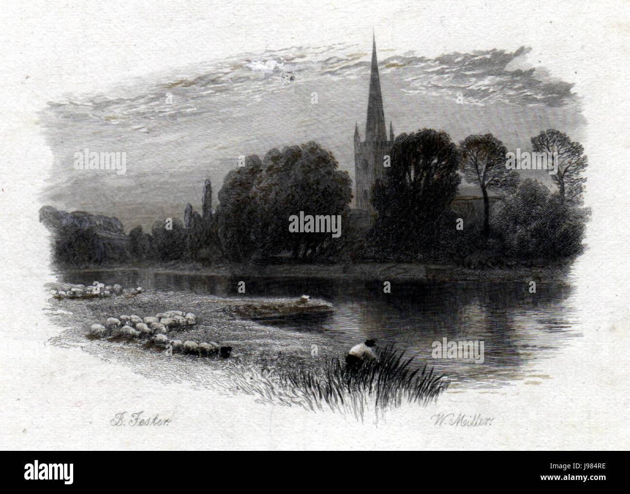 Stratford engraving by William Miller after Birket Foster touched proof ...