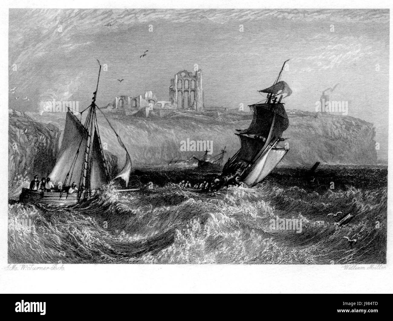 Tynemouth Priory engraving by William Miller after Turner R641 Stock ...