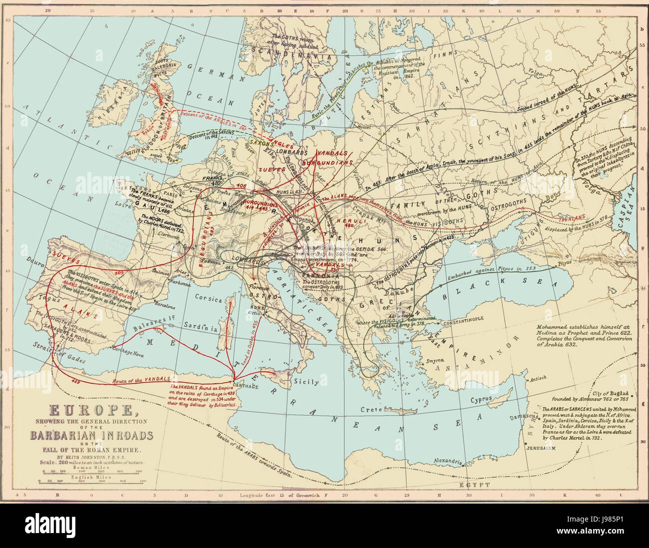 Routes of Barbarian Invasions Stock Photo - Alamy