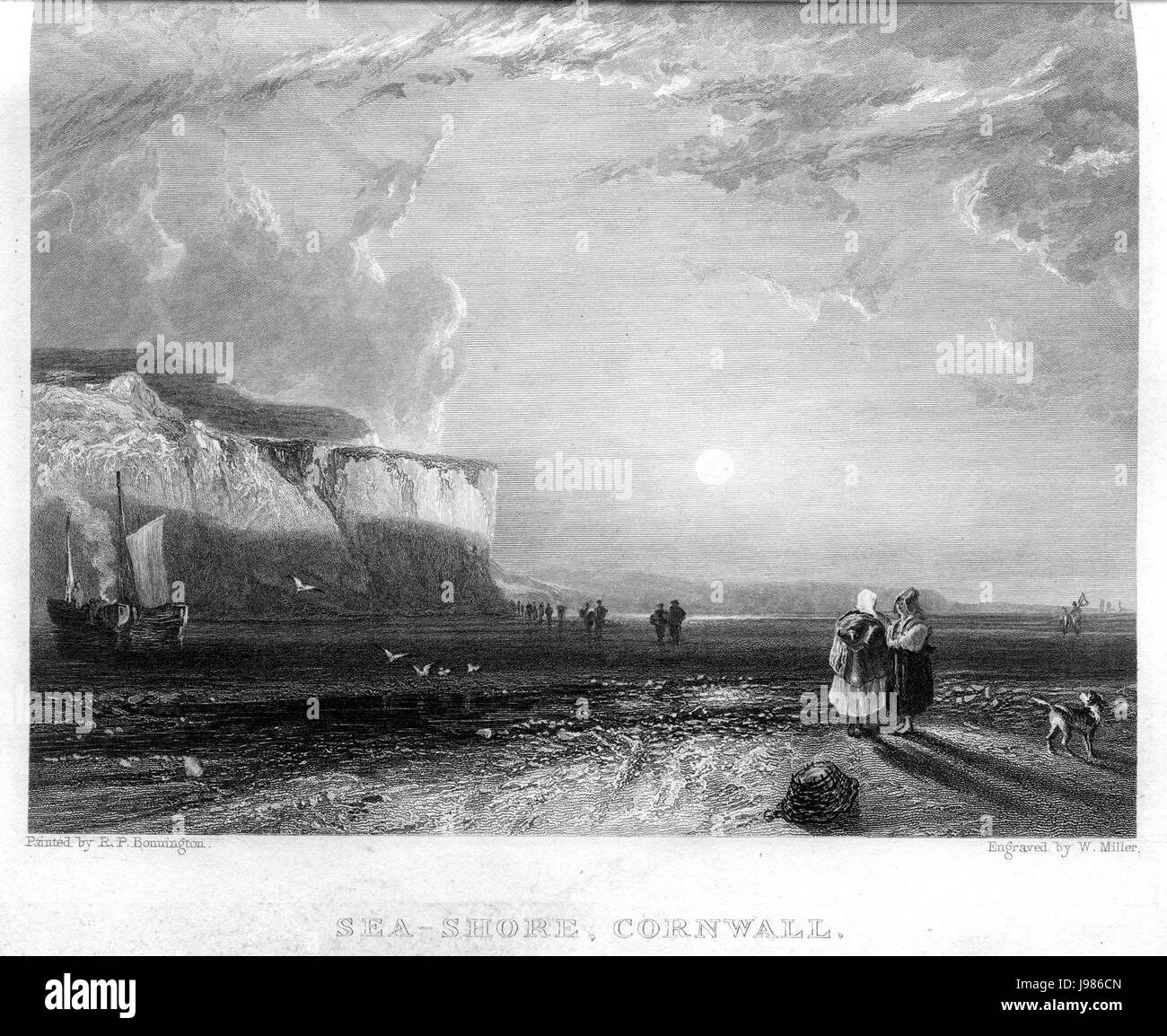 The Seashore, Cornwall engraving by William Miller after R P Bonington ...