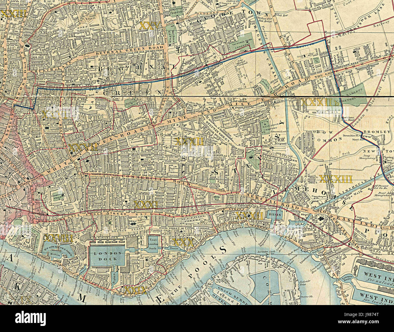 Stepney Area, part of Cross's New Plan Of London, 1853 Stock Photo - Alamy