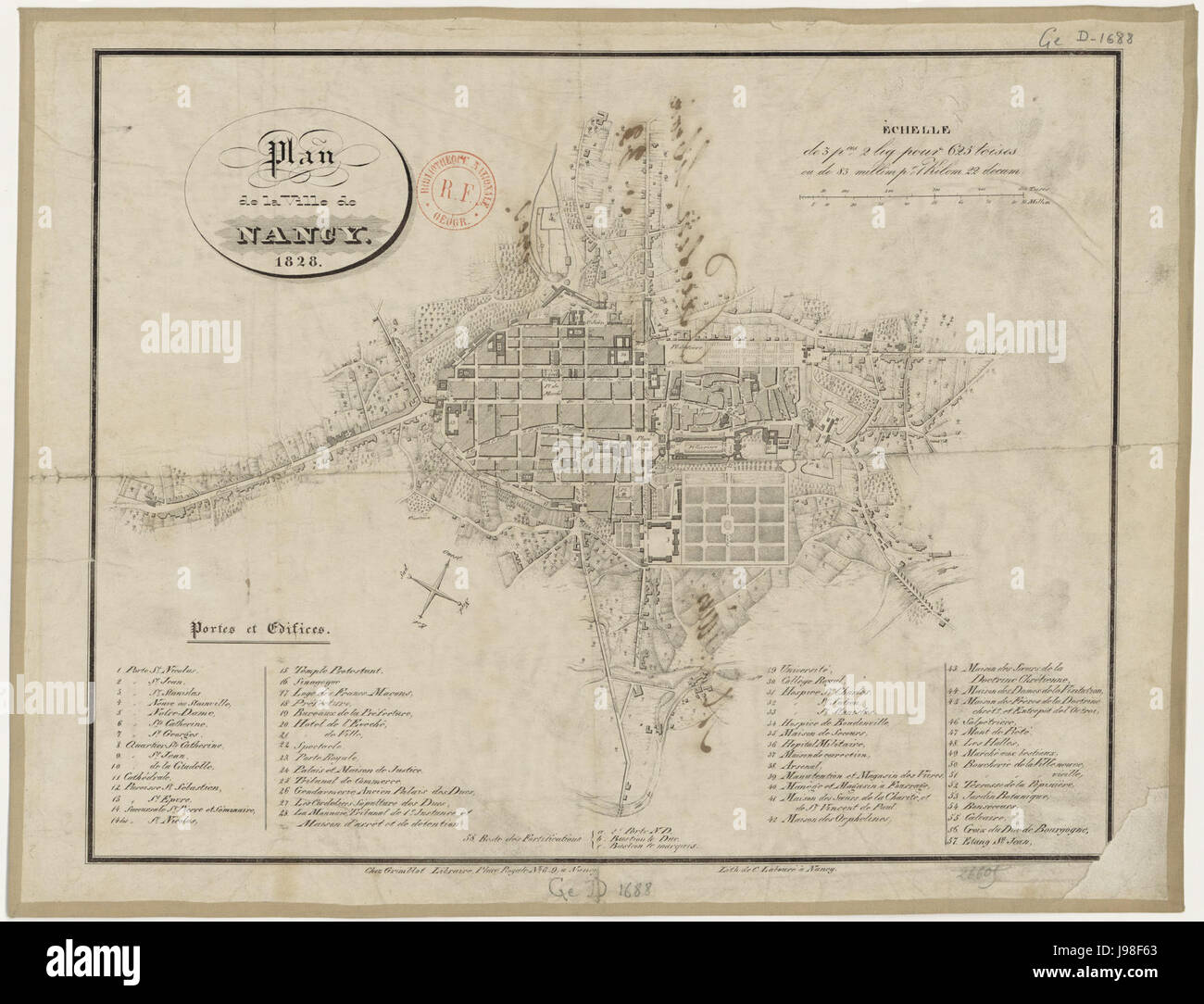Plan de la Ville de Nancy 1828 Stock Photo - Alamy