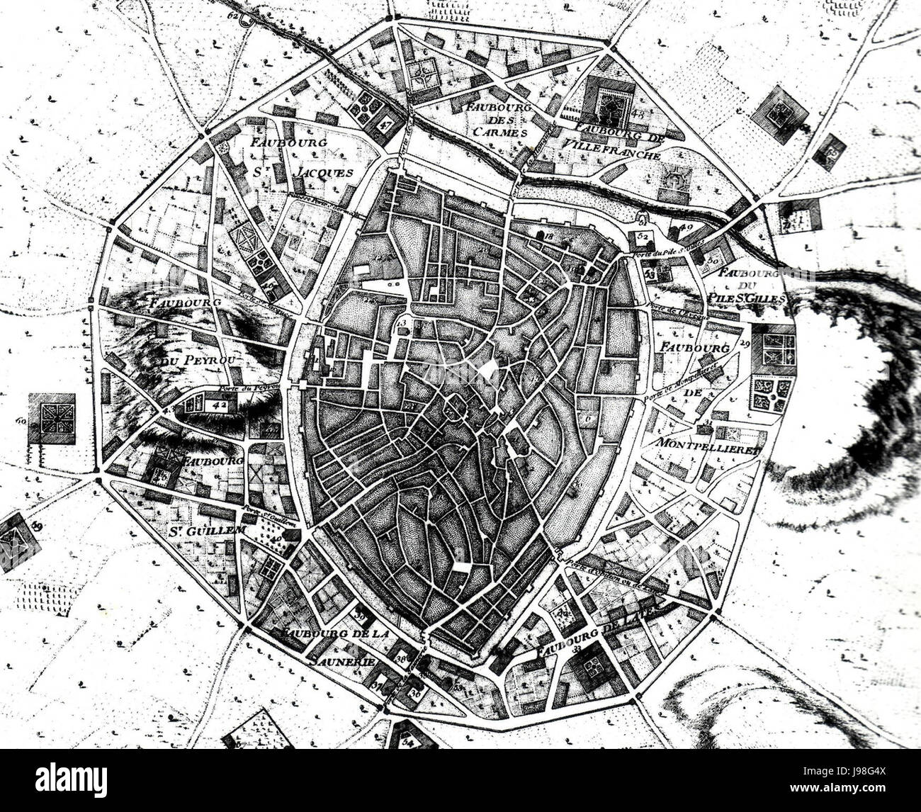 Plan de Montpellier avant les guerres de religion (vers 1737 Stock ...