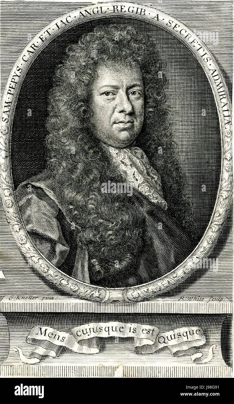 Portrait of Samuel Pepys by Robert White after Godfrey Kneller Stock ...