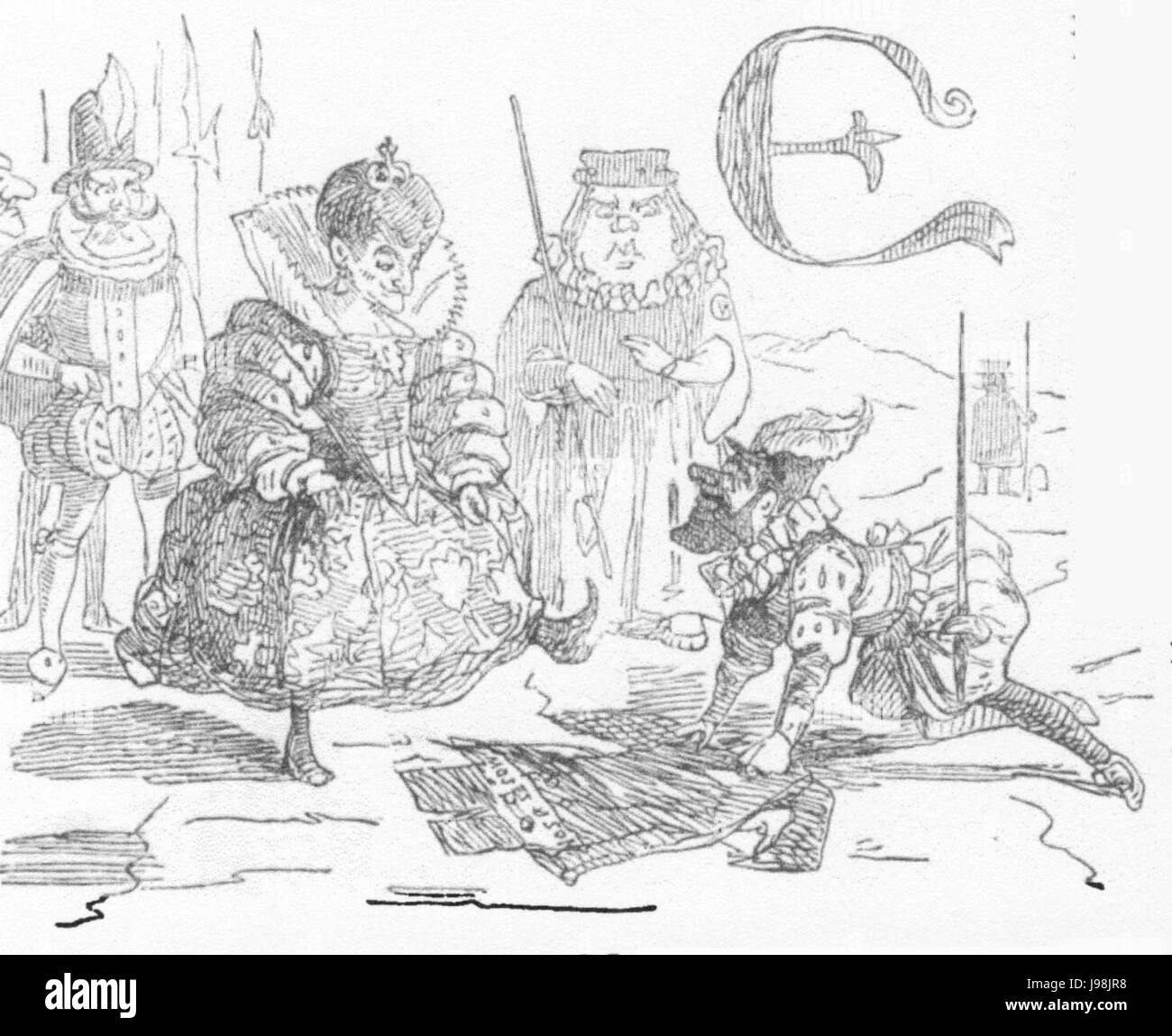 Sir Walter Raleigh jetant son manteau sous les pieds de la reine ...