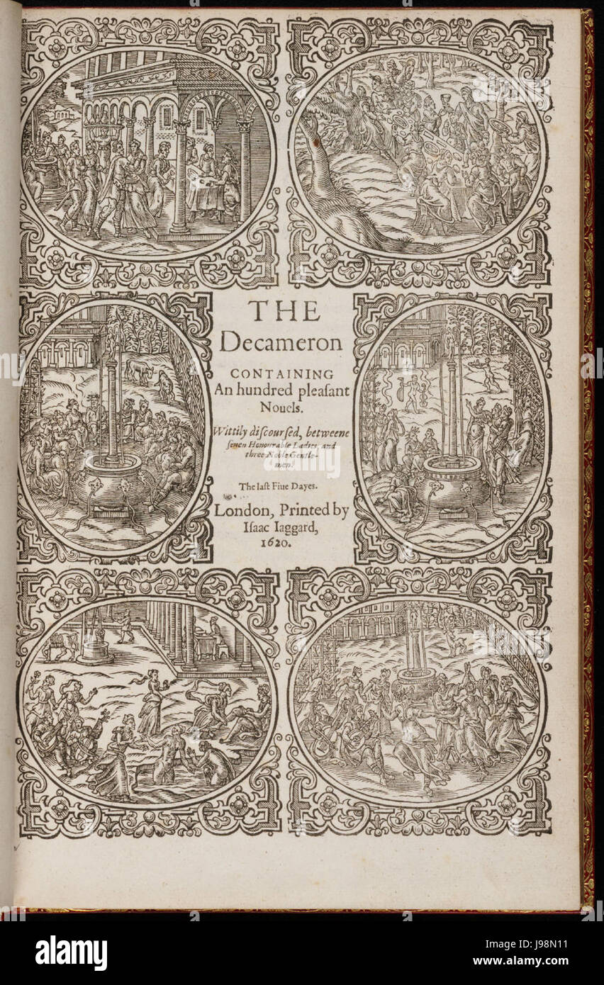 Title page The Decameron printed by Isaac Iaggard London 1620 Stock ...