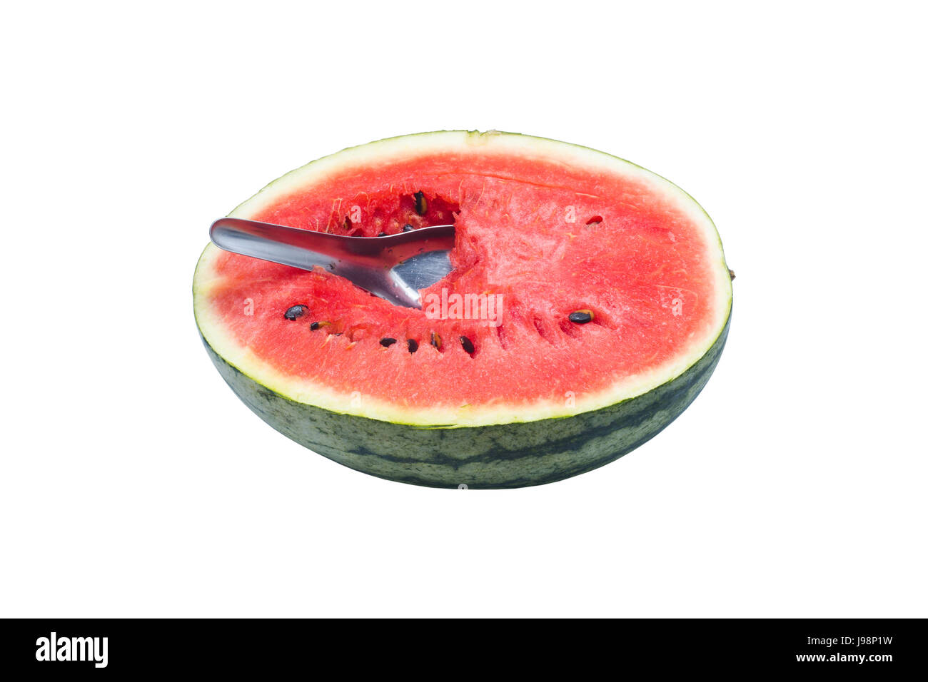 Watermelon half Then use a spoon to eat. Isolated on white background ...