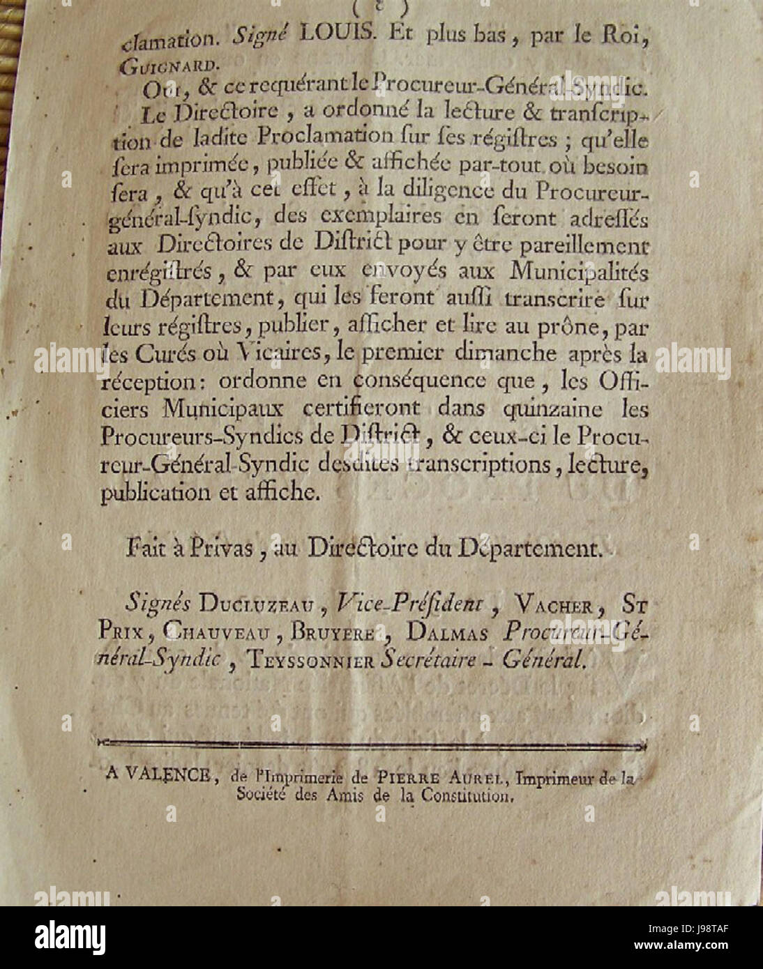 Septembre 1790 Proclamation Royale 3 Stock Photo - Alamy